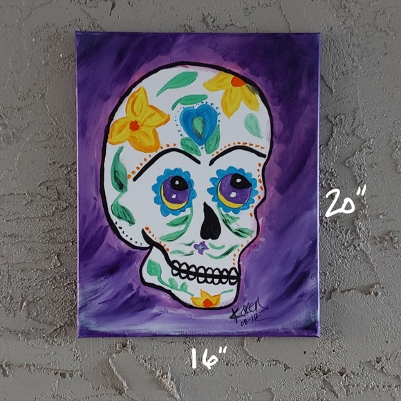 Artisan | Art | Colorful Sugar Skull Canvas Art | Poshmark